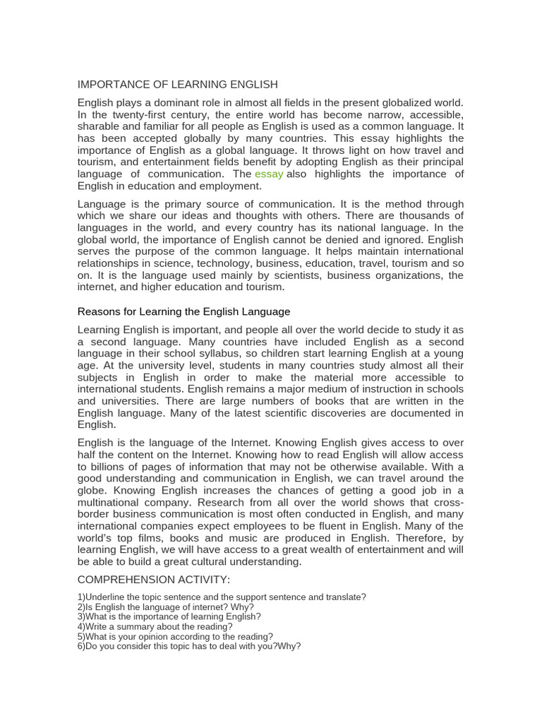 Significance of Learning English Globally | PDF | English Language ...