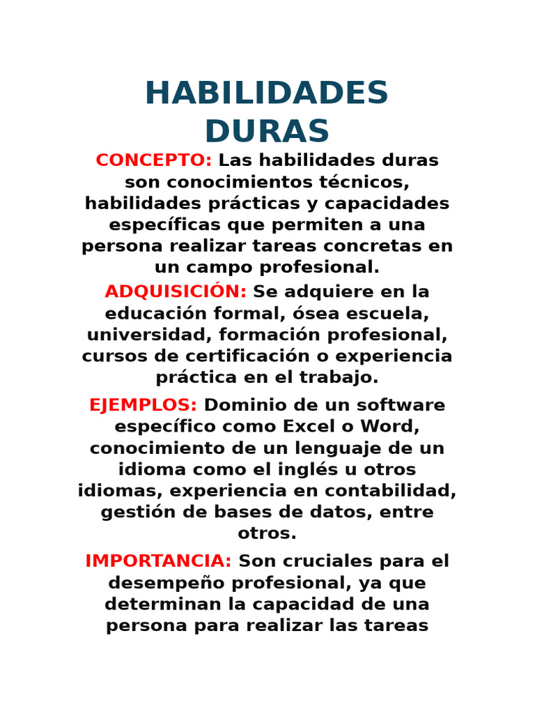 Definición y ejemplos de habilidades duras | PDF
