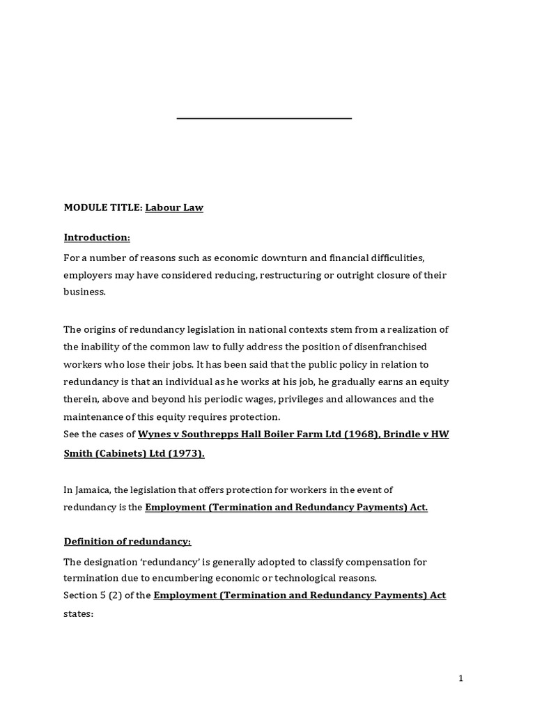 Understanding Redundancy Law in Jamaica | PDF | Layoff | Employment
