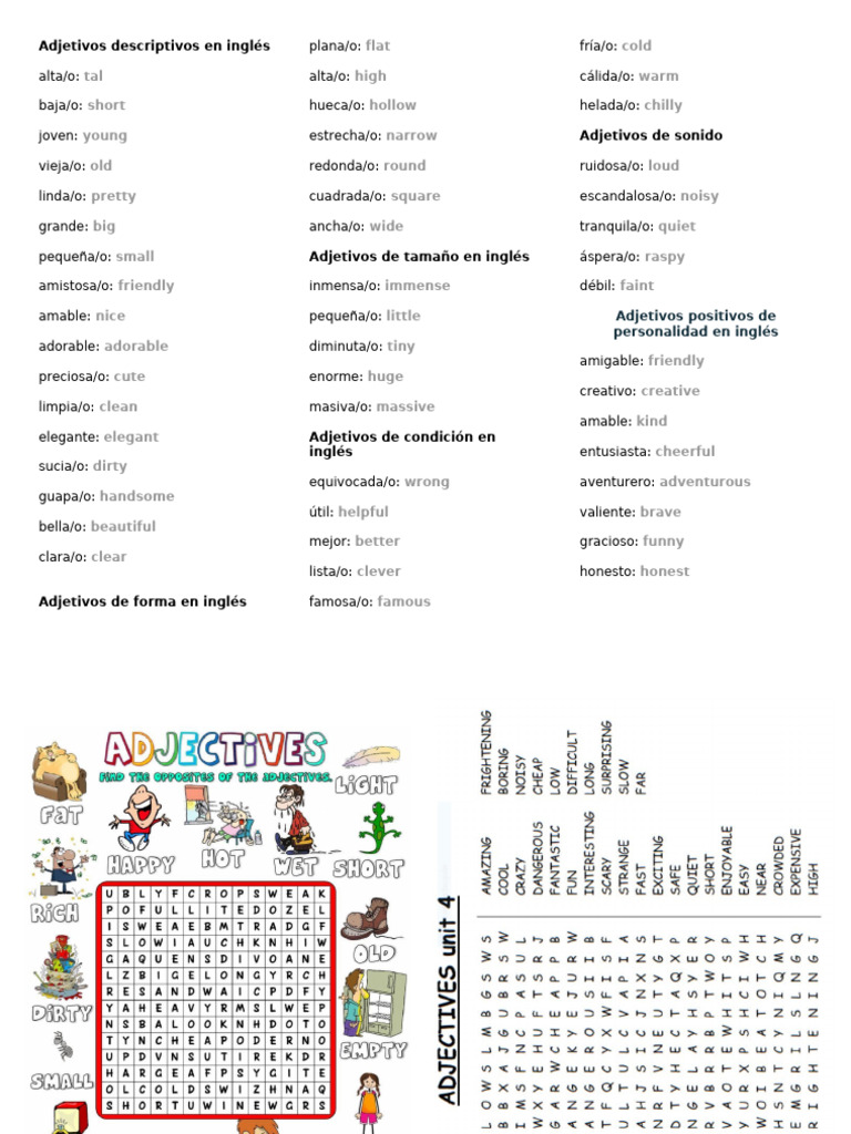 Adjetivos Descriptivos en Inglés | PDF