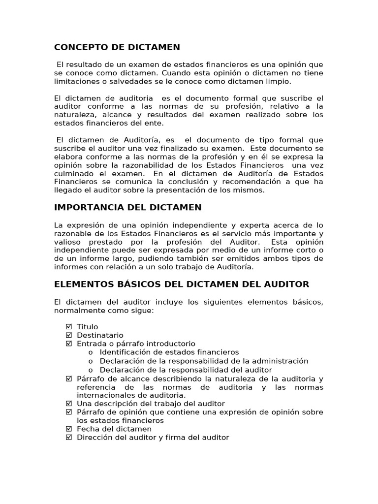 dictamen de auditoría | PDF | Auditoría | Contralor