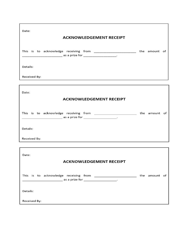 Prize Acknowledgment Receipt Template | PDF