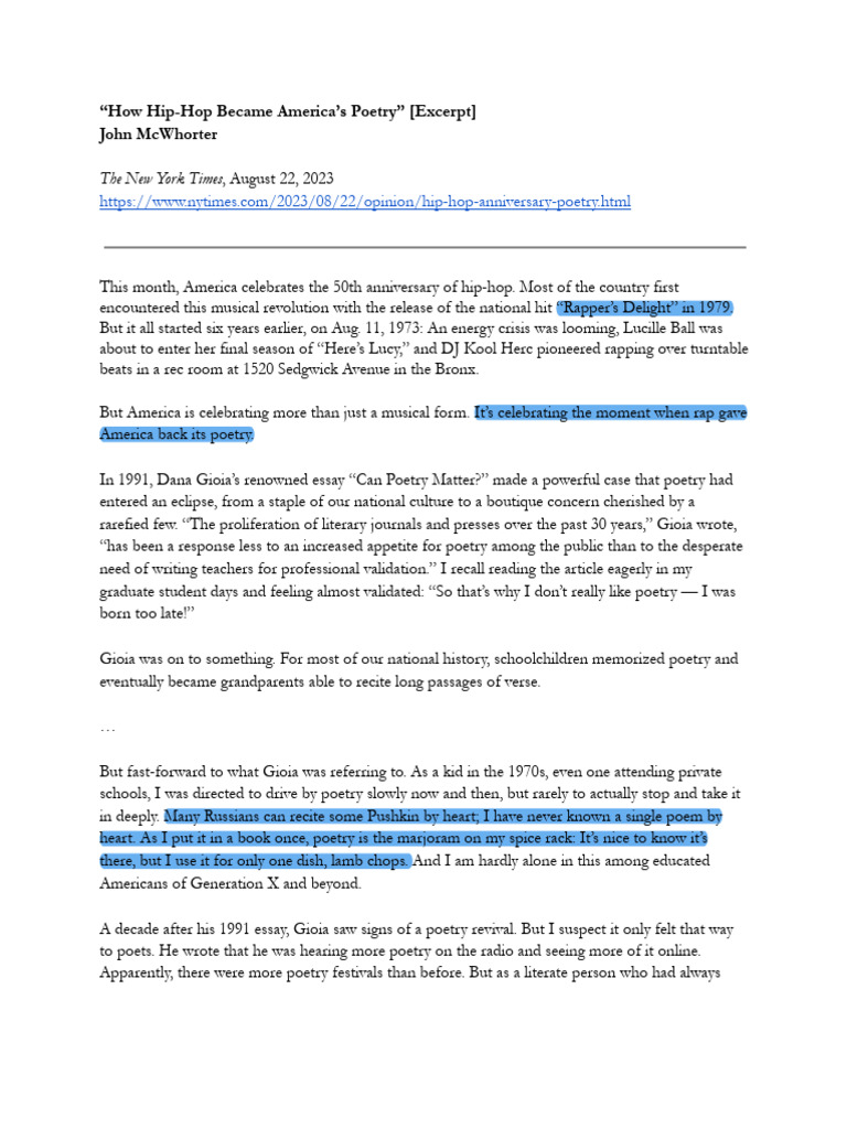 How Hip-Hop Became Americas Poetry Excerpt | PDF | Hip Hop Music | Poetry