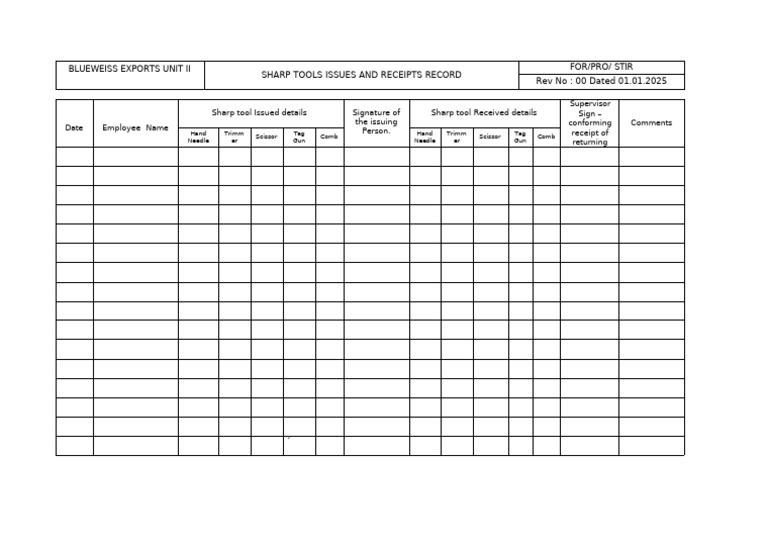 Sharp Tools Issue and Receipt Record | PDF
