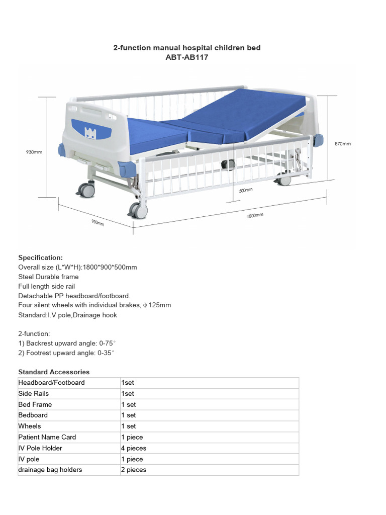 Bestran Hosptial Bed Specification-BT-AB117 | PDF