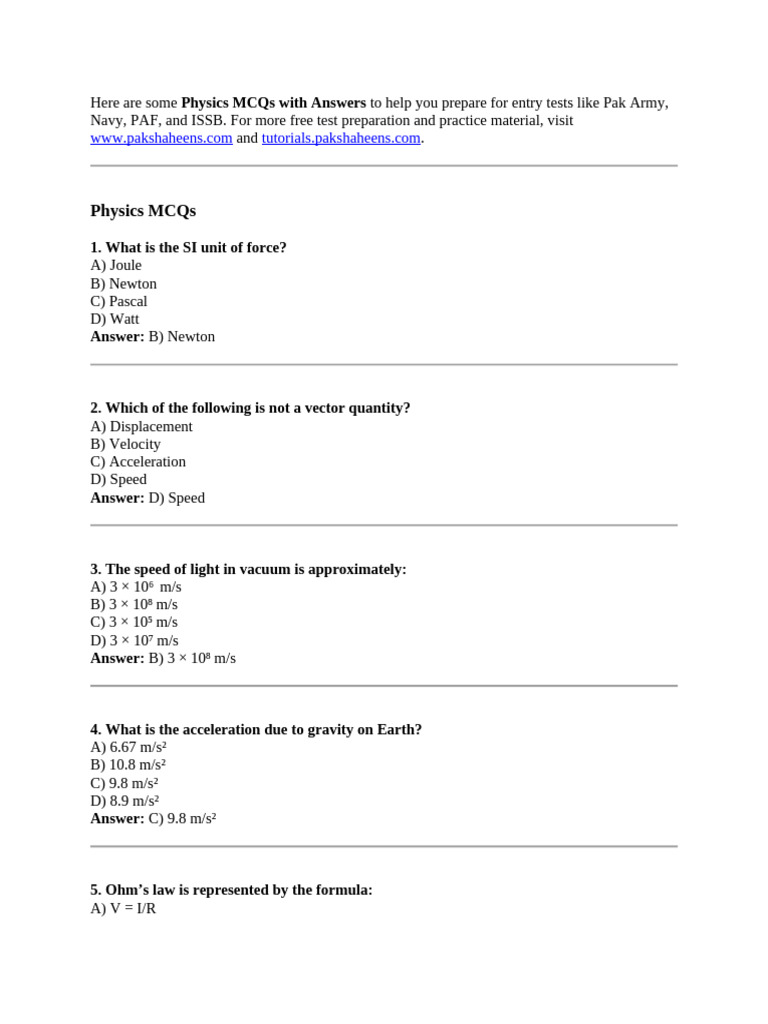Physics Mcqs | PDF