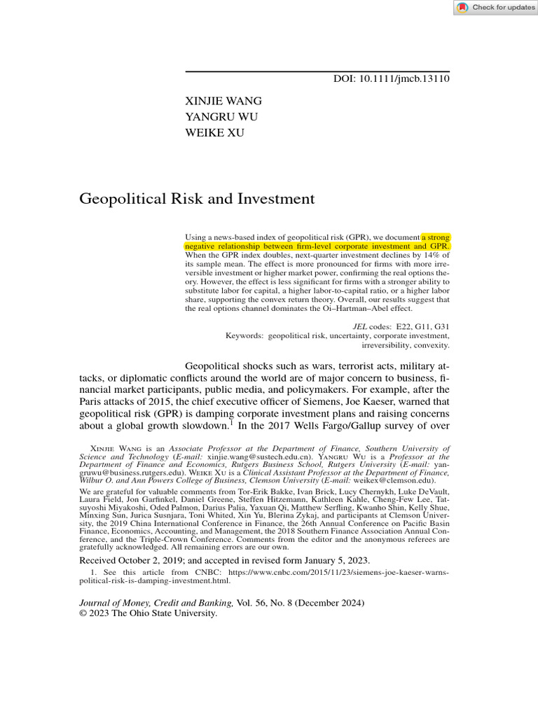 A Star - Geopolitical Risk and Investment | PDF | Recession ...