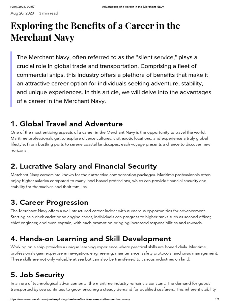 Benefits of a Merchant Navy Career | PDF | Merchant Navy | Shipping