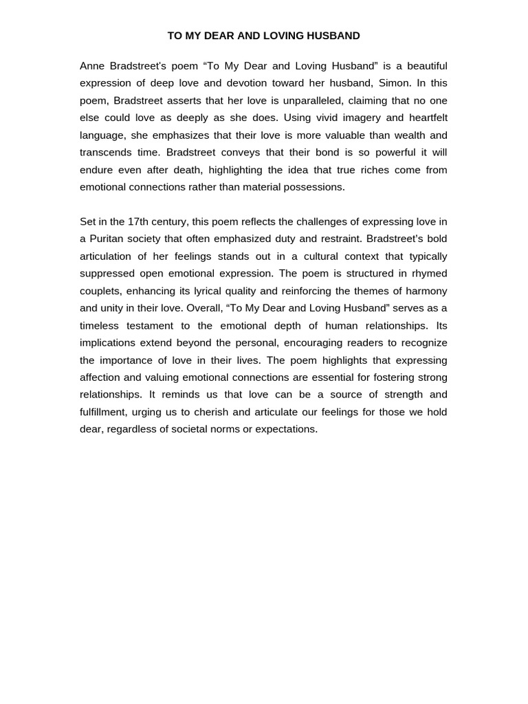Anne Bradstreet's Love Poem Analysis | PDF