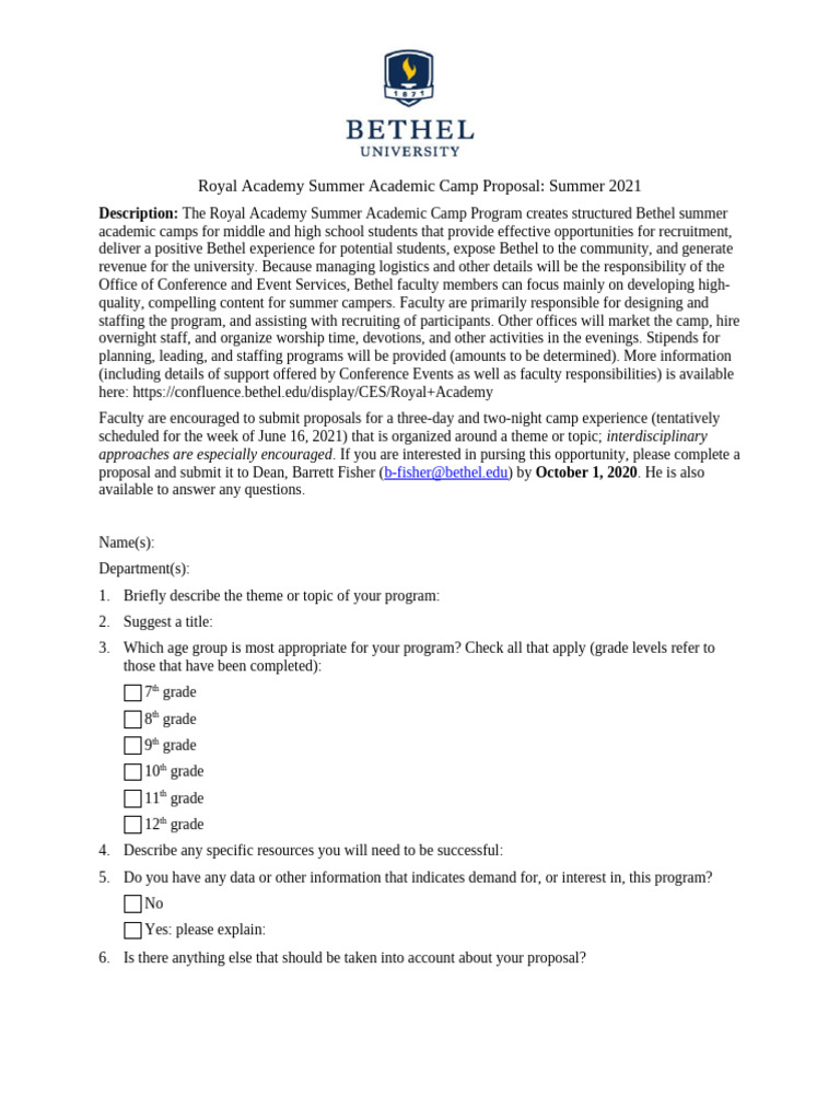 Royal Academy Summer Camp Proposal(1) | PDF