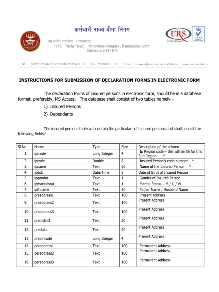 ESIC Instructions For Submission of Declaration Forms | PDF | Integer (Computer Science) | Computing