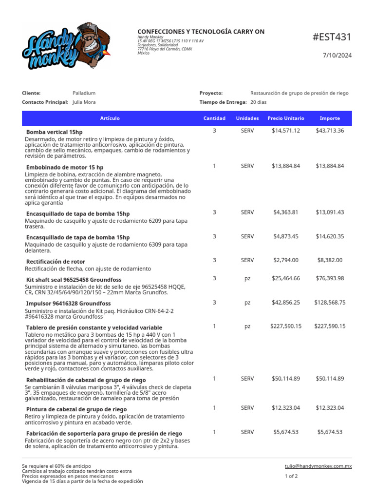 Cot. Recuperación Monkey | PDF | Ingeniería mecánica | Bienes ...
