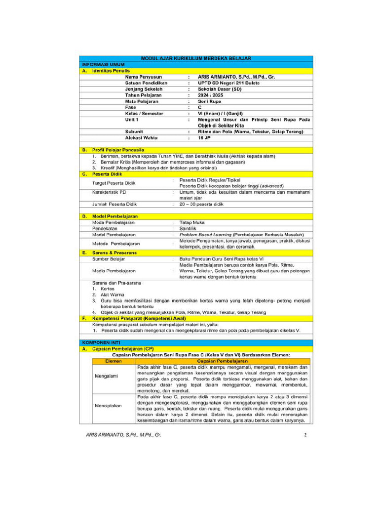 Modul Seni Rupa 6 | PDF