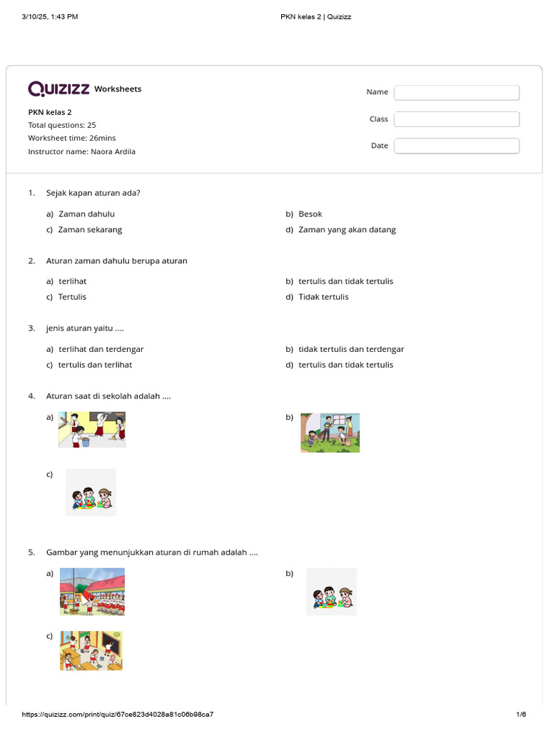 PKN Kelas 2 - Quizizz | PDF