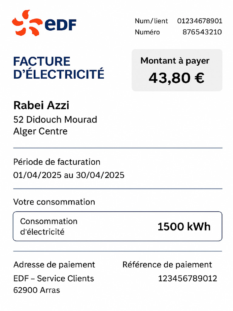 Facture Electricite Rabei Azzi Avril2025 | PDF