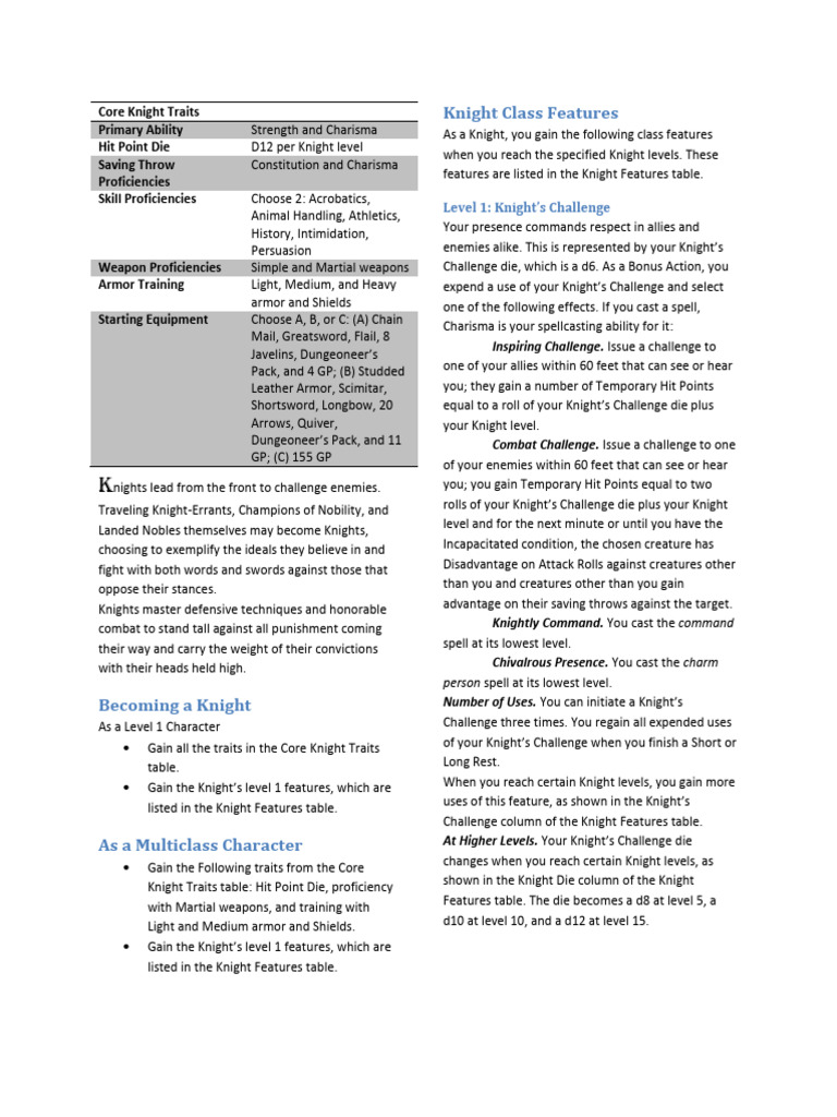 Core Traits of the Knight Class | PDF | Knight | Military