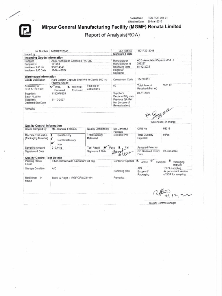 COA of Shell Used in Development | PDF | Atoms | Sets Of Chemical Elements