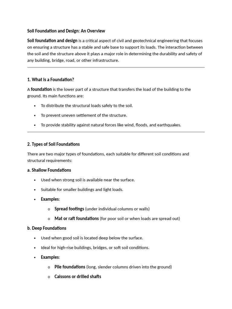Soil Foundation Design Overview | PDF | Foundation (Engineering) | Deep ...