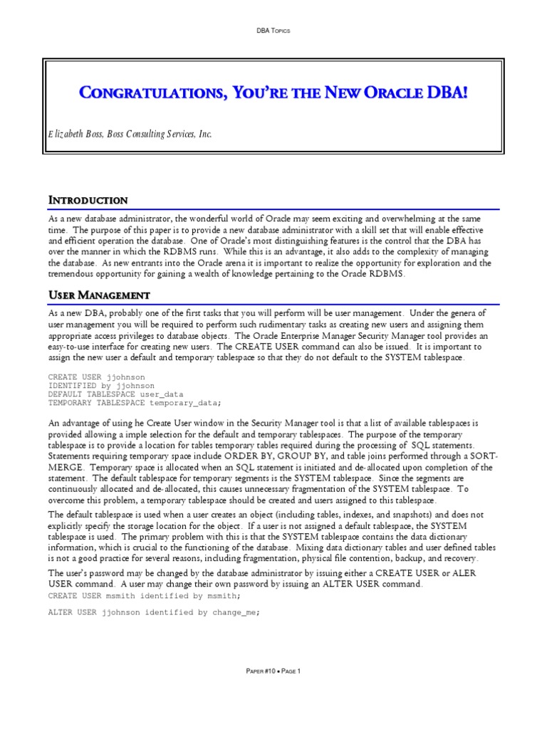 New DBA | PDF | Oracle Database | Online And Offline