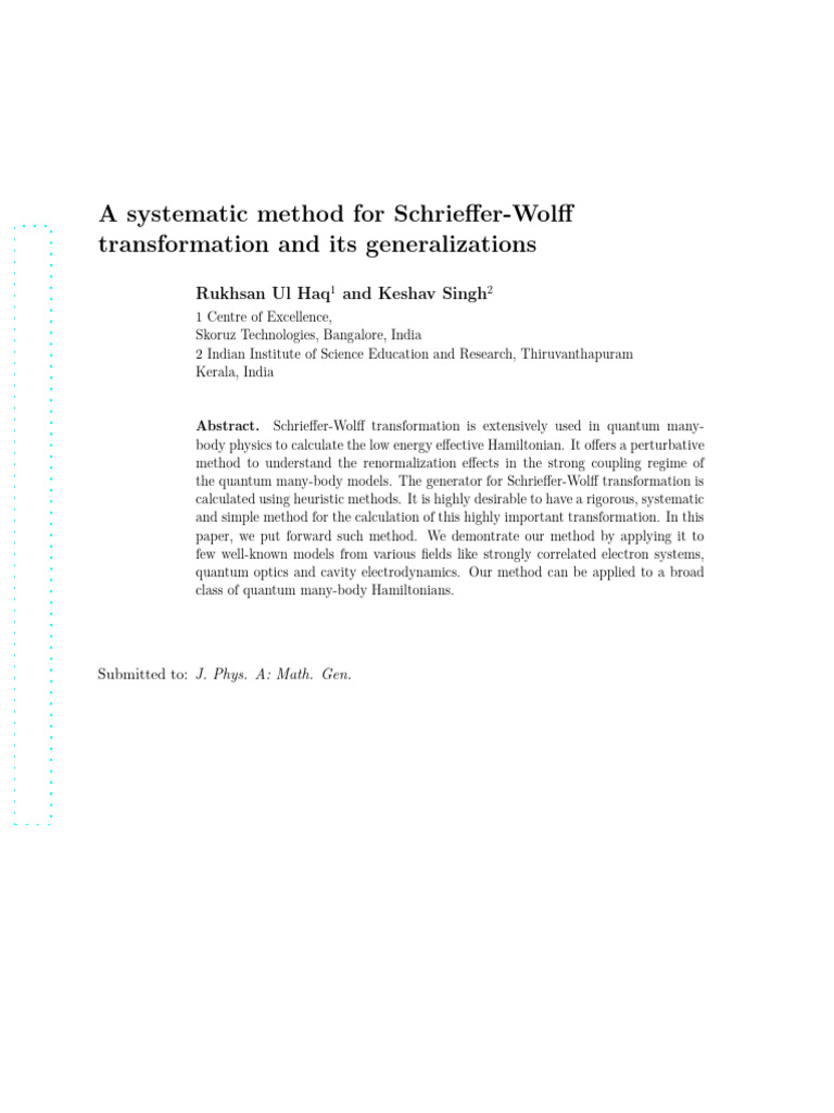 Systematic Method for Schrieffer-Wolff Transformation | PDF | Physics ...