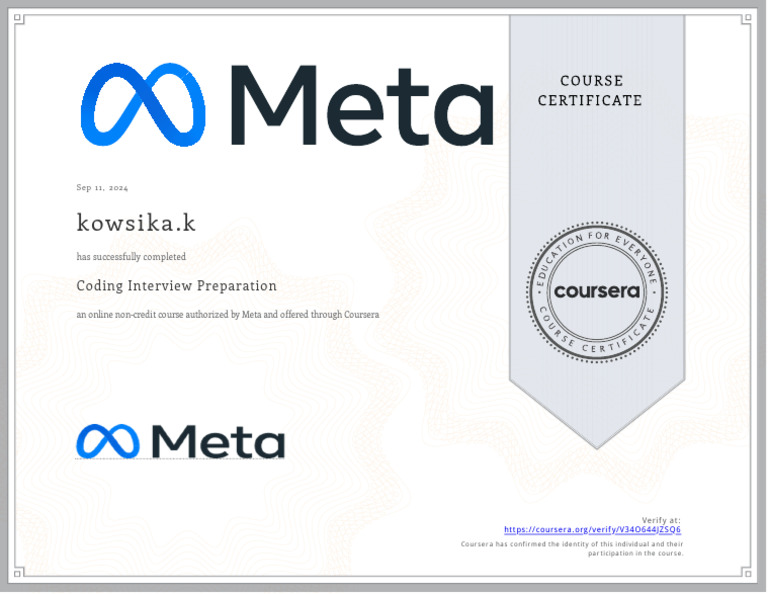 Coding Interview Preparation Certificate | PDF