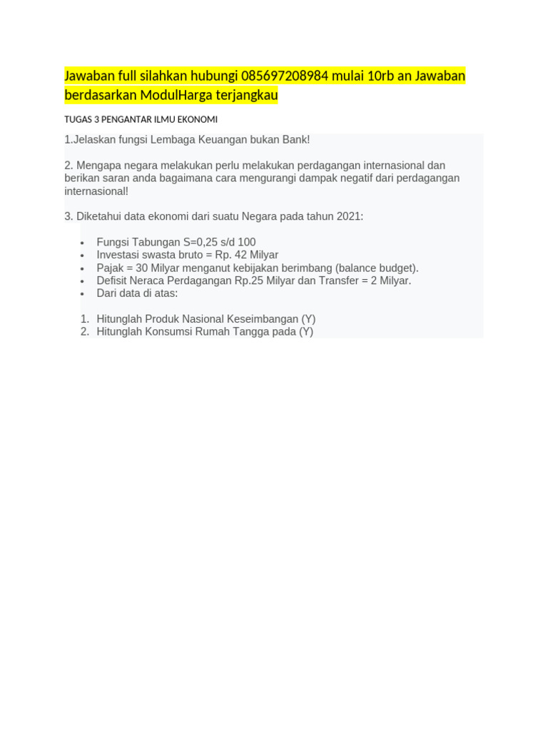 Tugas 3 Pengantar Ilmu Ekonomi | PDF