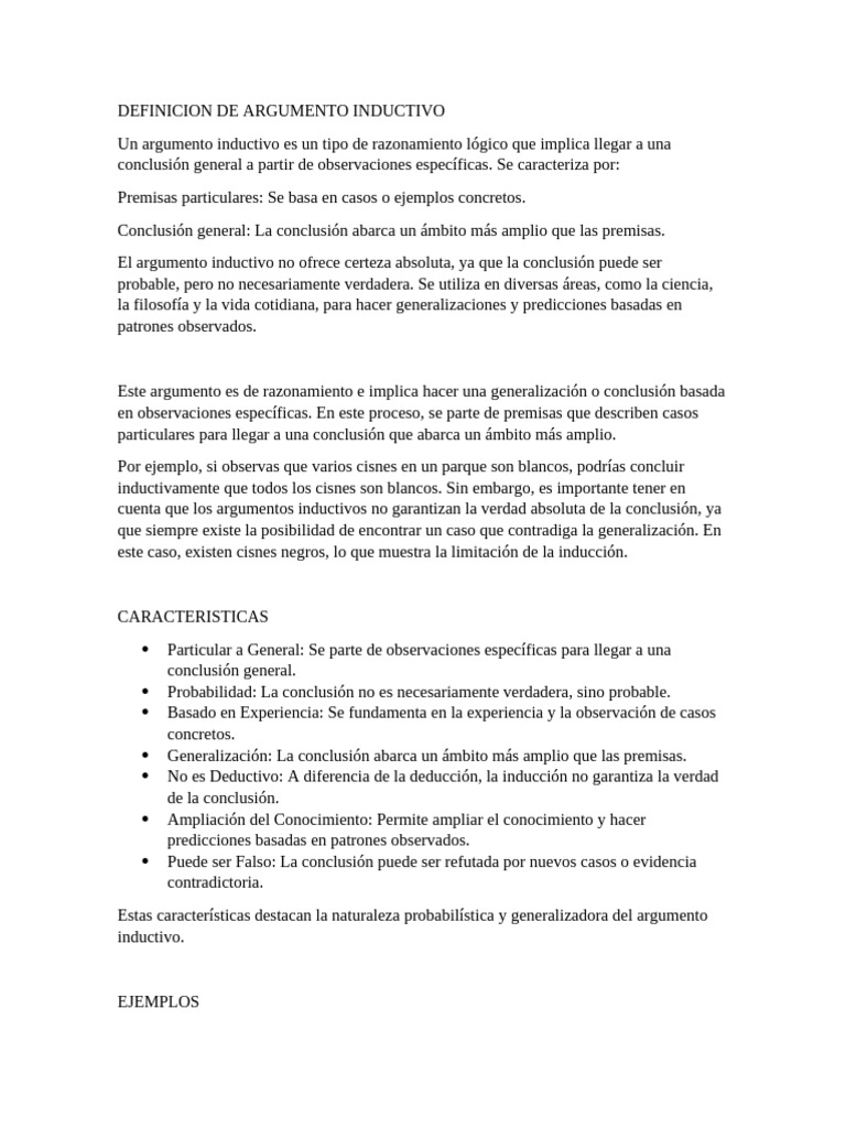 Definicion de Argumento Inductivo | PDF | Razonamiento inductivo | Razonamiento deductivo