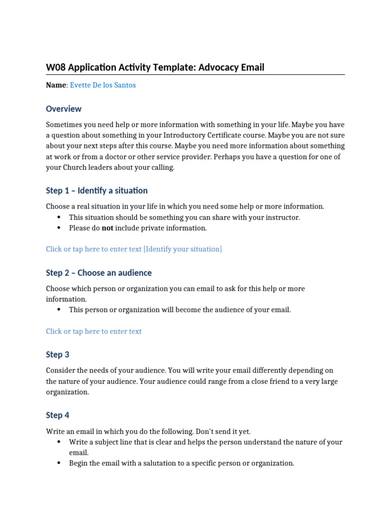pc103 Document w08ApplicationActivityTemplate AdvocacyEmail | PDF ...
