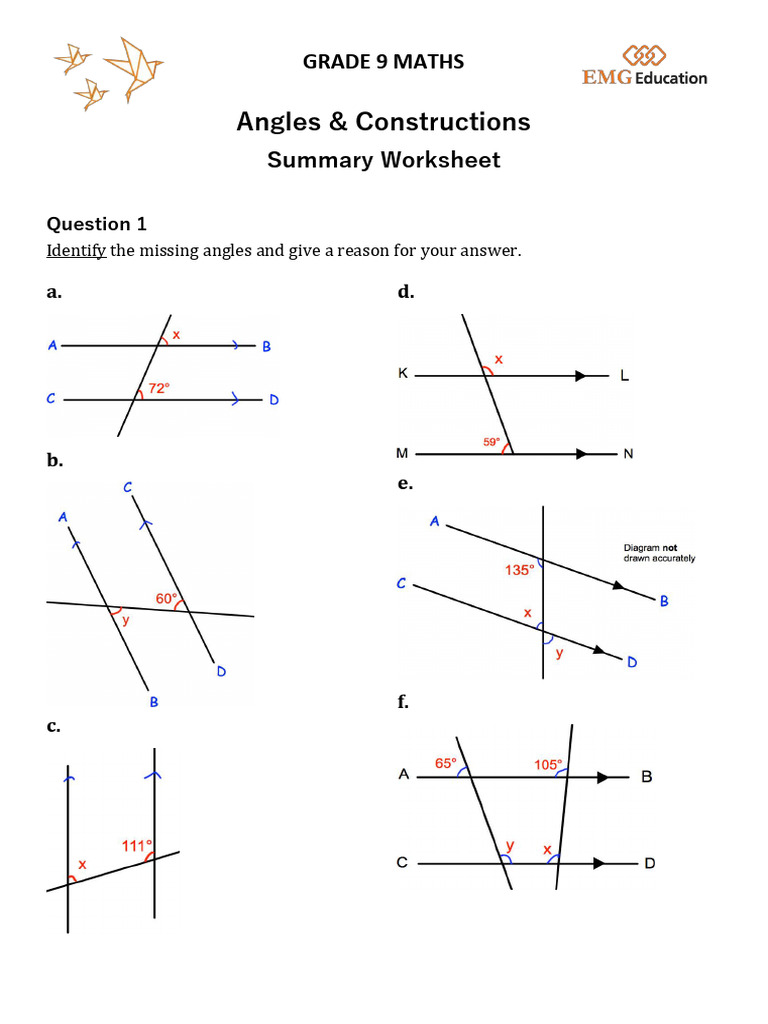 Angles Constructions Worksheet | PDF