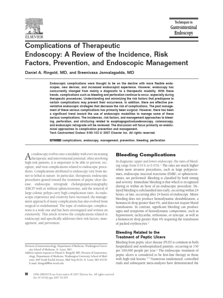 Complications of Therapeutic Endoscopy: A Review of The Incidence, Risk Factors, Prevention, and ...