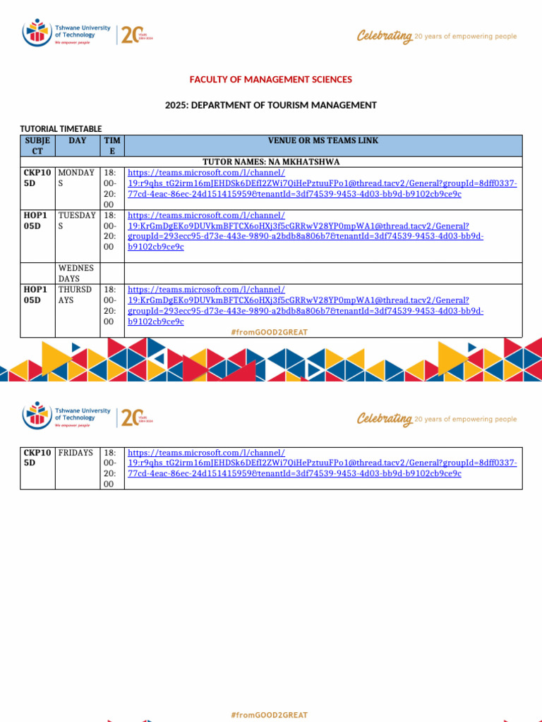 2025 - Fms Tutorial Timetable Template | PDF