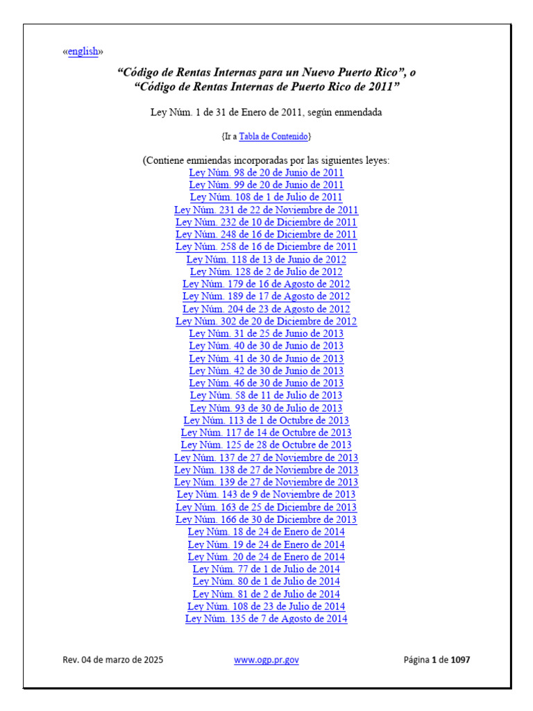 Código de Rentas Internas para Un Nuevo Puerto Rico, Ley Núm. 1-2011 | PDF | Puerto Rico | Propiedad
