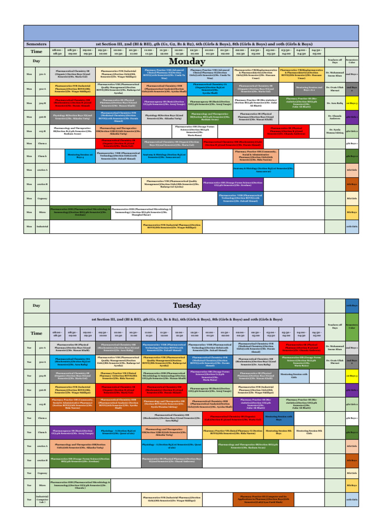 1st Semester Pharm-D TimeTable Spring 2025 Vol.9 29-May-2025 | PDF | Pharmacy | Medicine