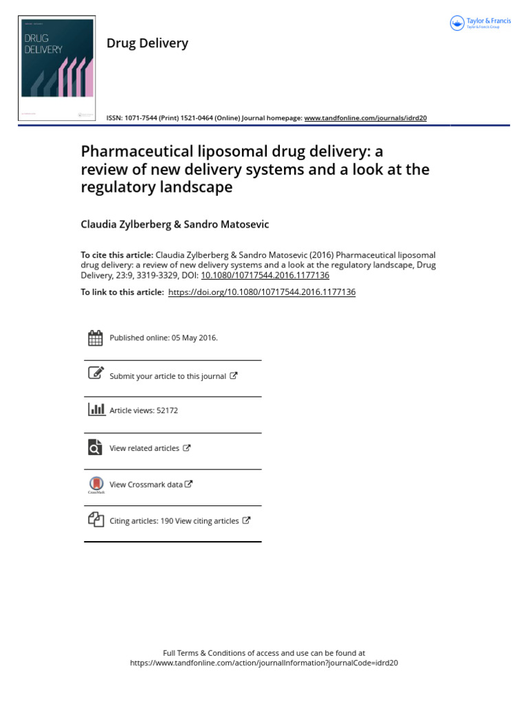 Pharmaceutical Liposomal Drug Delivery A Review of New Delivery Systems ...