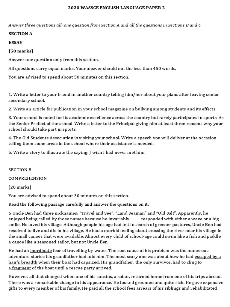 2020 WASSCE English Paper 2 Overview | PDF | Social Media | Popular ...