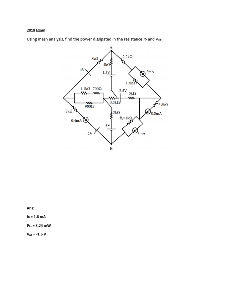 Mesh Analysis Exam Problems and Answers | PDF