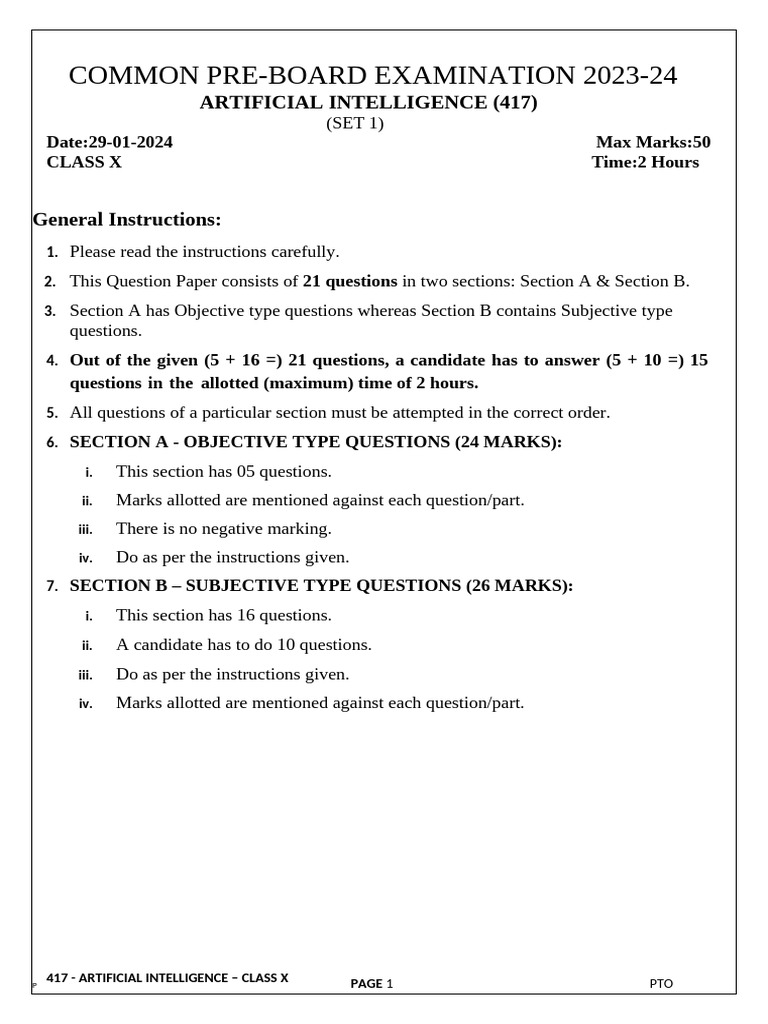 9729333-Common Preboard - set1QP-final QP | PDF | Artificial Intelligence | Intelligence (AI ...
