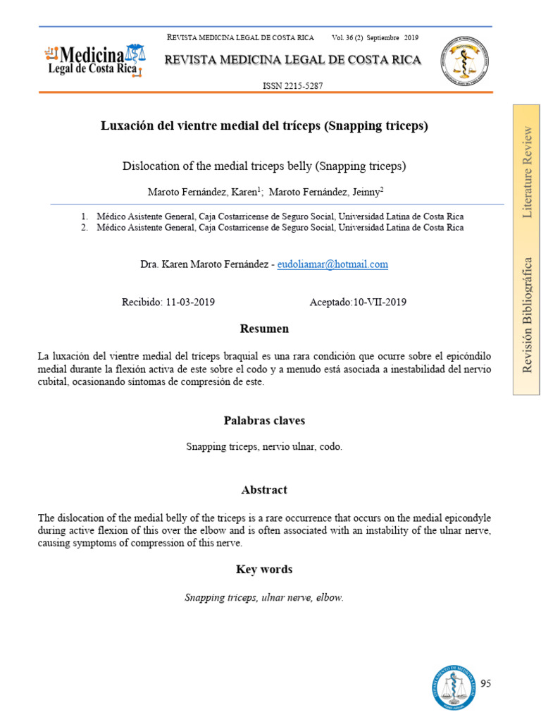 Luxación Del Vientre Medial Del Tríceps (Snapping Triceps) | PDF | Codo ...