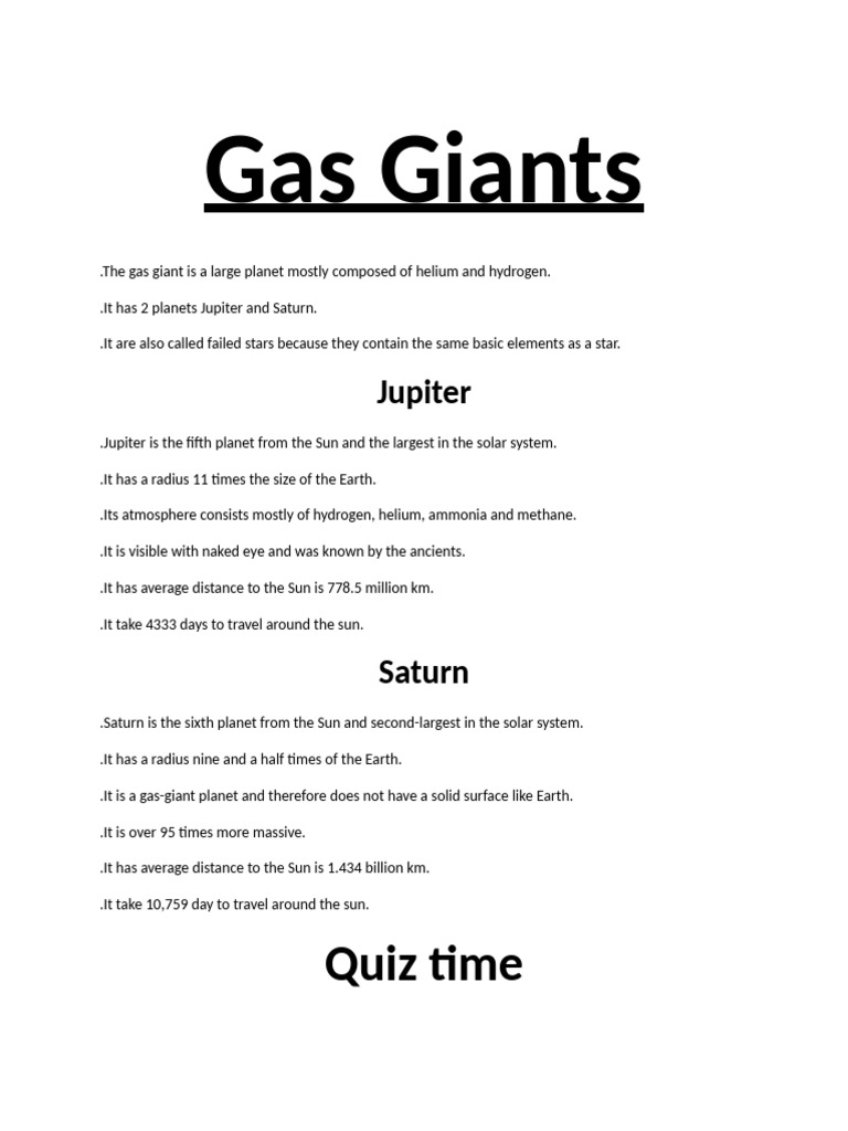 Fun Facts and Quiz About Gas Giants | PDF