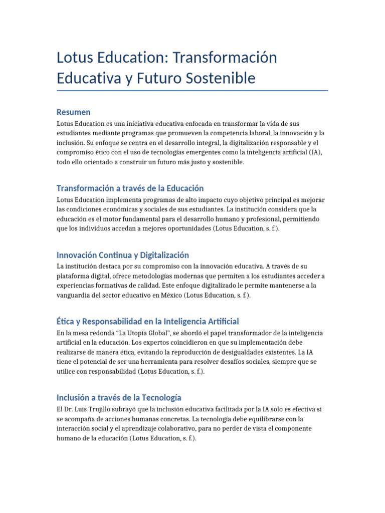 Lotus Education Reporte APA | PDF | Inteligencia artificial ...