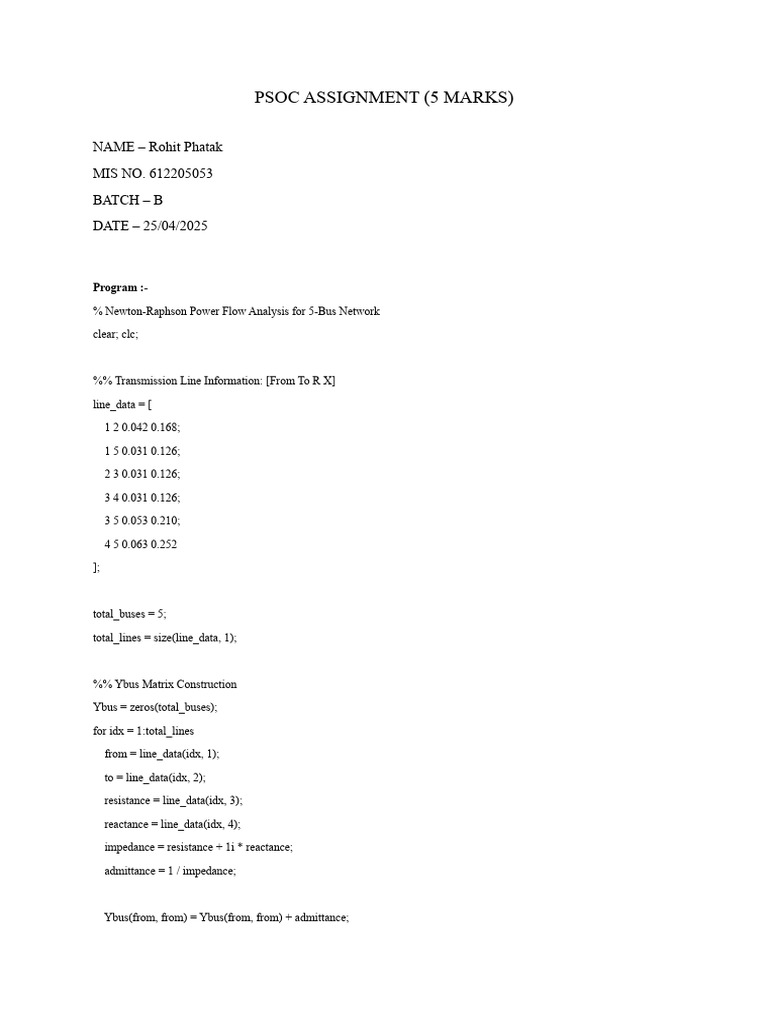 PSOC ASSIGNMENT-3 Power Systems Ops and Control | PDF | Electric Power | Electronic Engineering