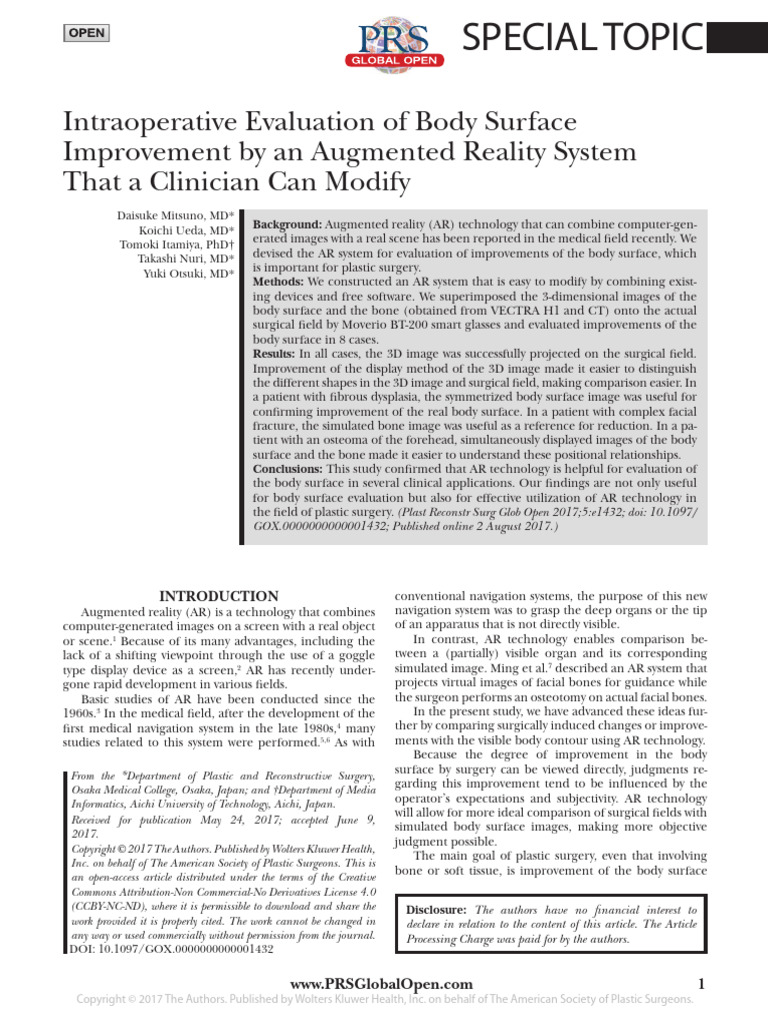 Intraoperative Evaluation of Body Surface - Improvement by An Augmented Reality System That A ...