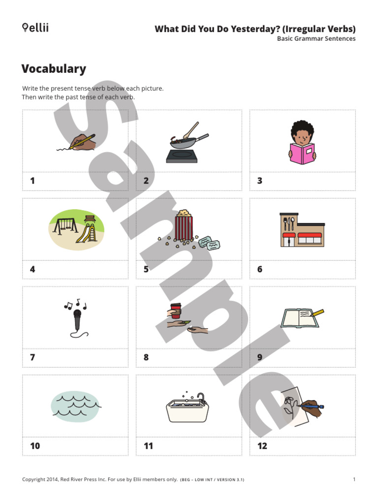 SAMPLE - What Did You Do Yesterday - Basic Grammar Sentences - Ellii ...