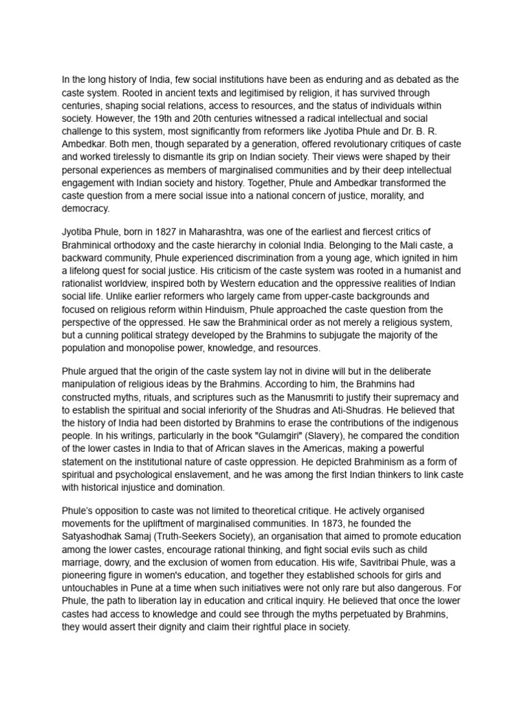 Perspectives of Jyotiba Phule and Dr. Ambedkar On The Caste System ...