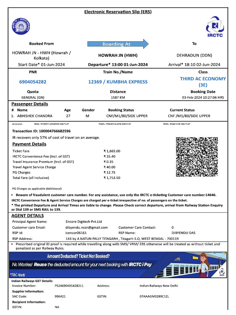 Howrah to Ddn Chotu | PDF