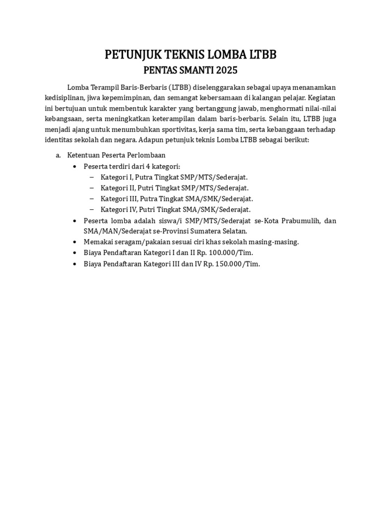 Petunjuk Teknis Lomba LTBB | PDF