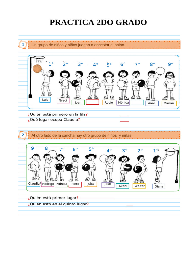 PRACTICA NUMEROS ORDINALES | PDF