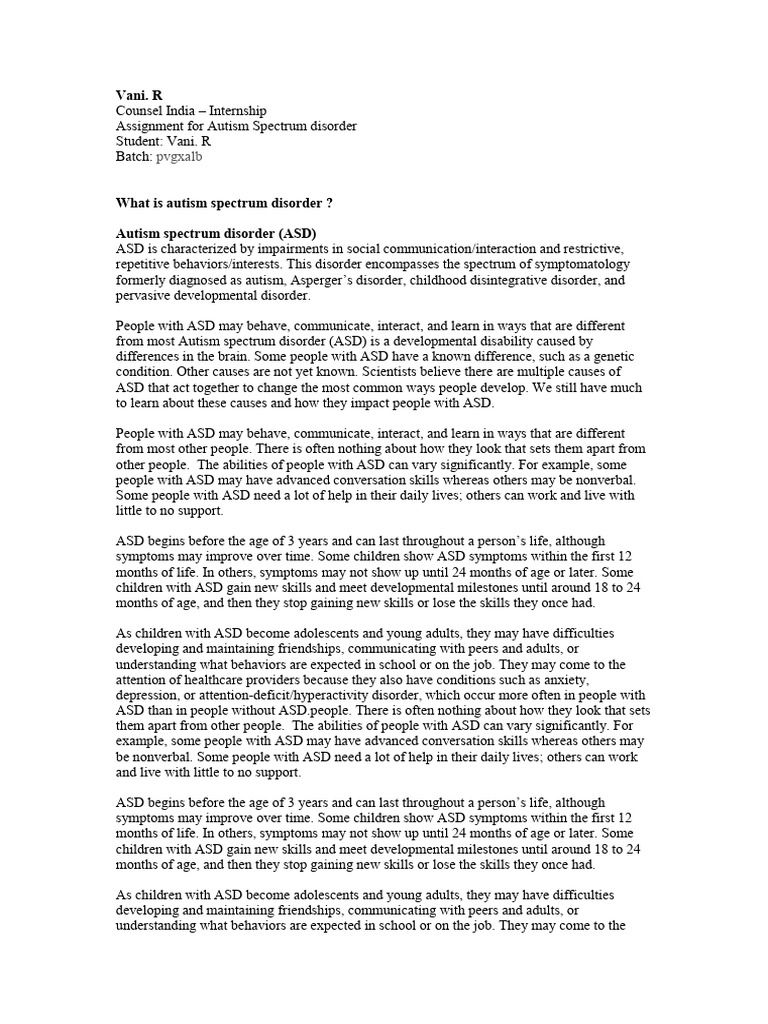 Autism Spectrum Disorder Assignment | PDF | Autism | Attention Deficit Hyperactivity Disorder