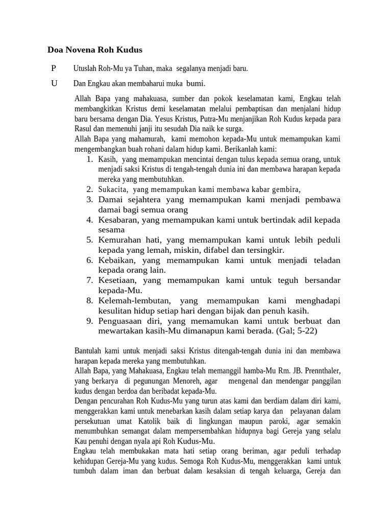 Doa Novena Roh Kudus | PDF