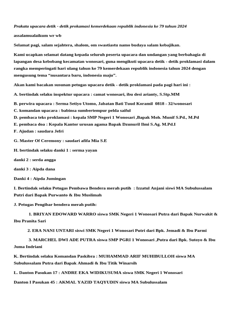 Prakata Upacara Proklamasi 2024 | PDF